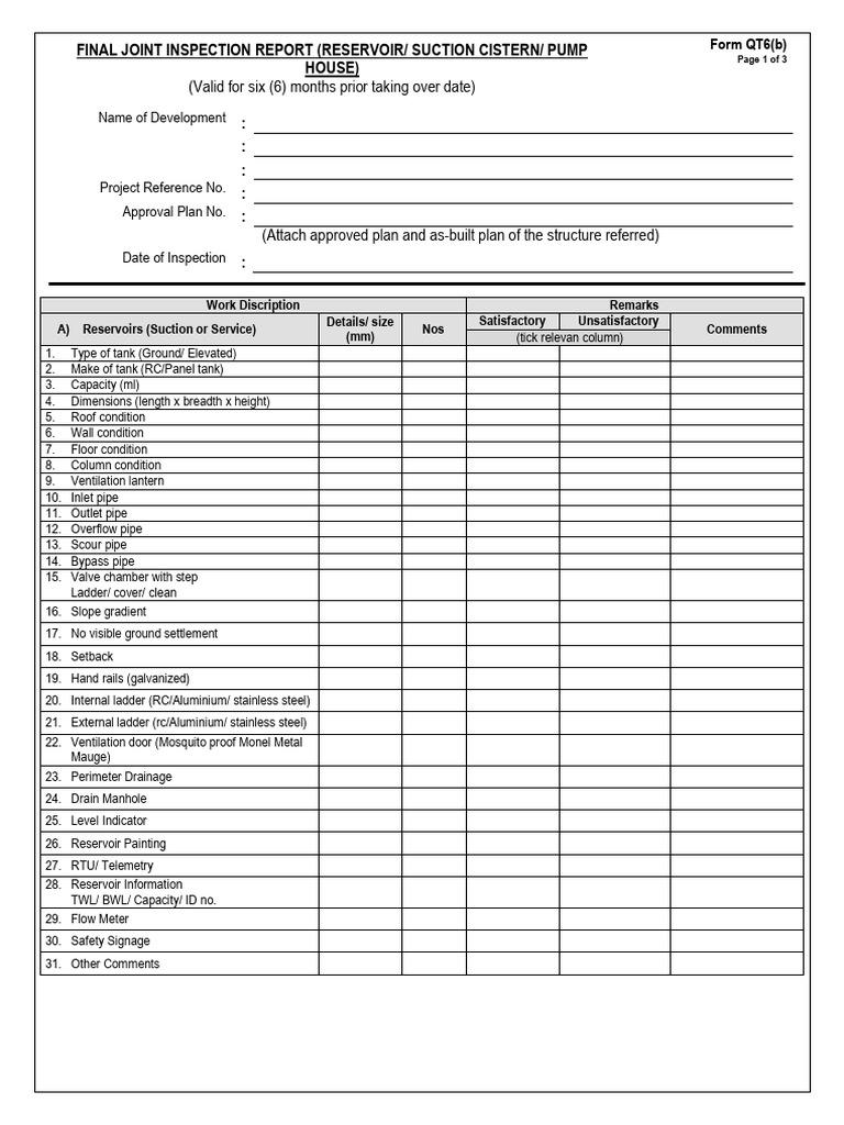 QT 6b-Final Joint Inspection Report (Reservoir) | PDF | Wall | Pipe ...