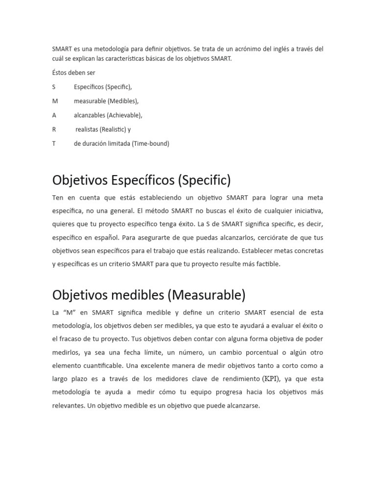 SMART Es Una Metodología para Definir Objetivos | PDF | Metodología