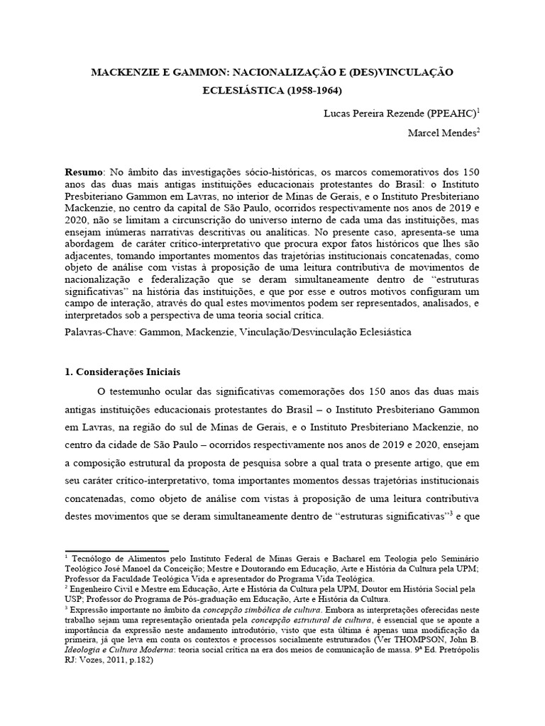 Nacionalização e Desvinculação de Gammon e Mackenzie | PDF | Sociologia ...