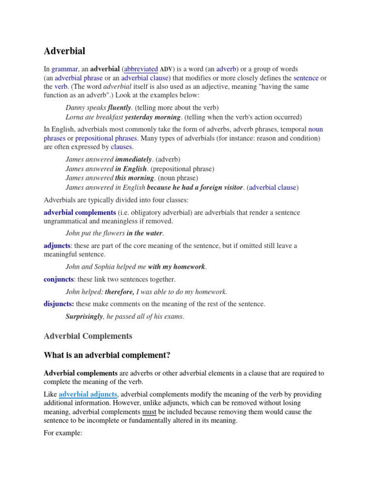Adverbial | PDF | Adverb | Verb