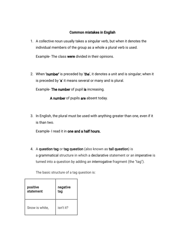 Common Errors | PDF | Grammatical Number | Plural