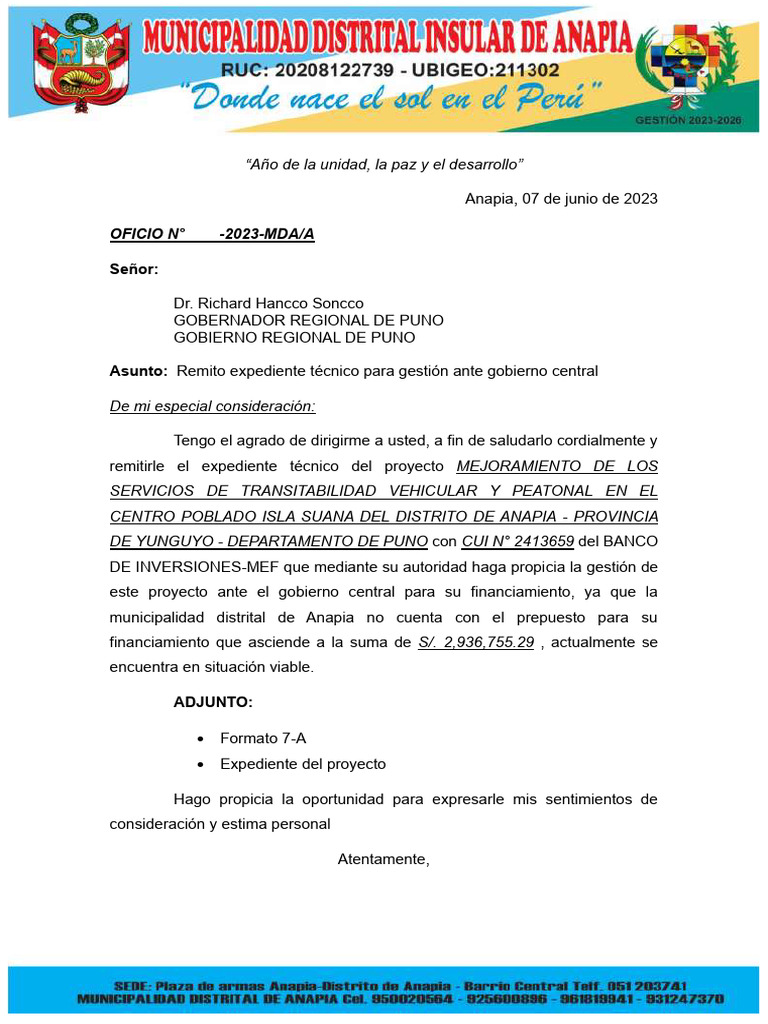Oficio Gobierno Regional | Descargar gratis PDF | Infraestructura | Inversiones