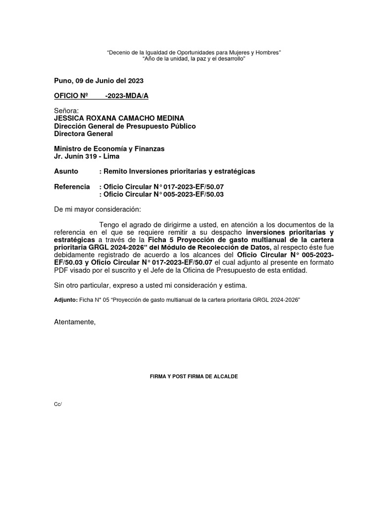 Oficio MEF - Ficha 5 - GL | PDF