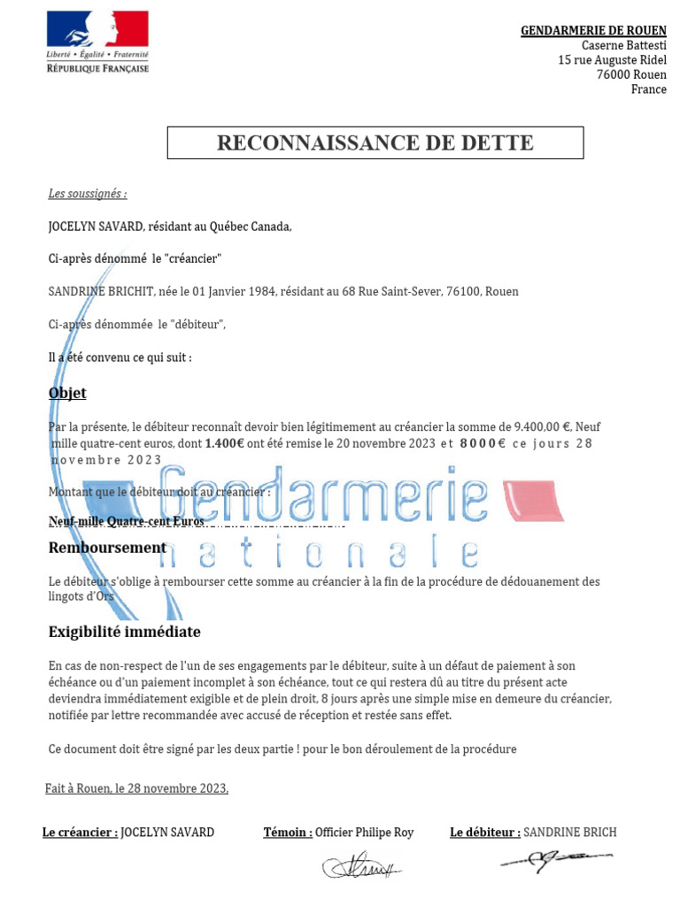 Reconnaissance de Dette | PDF