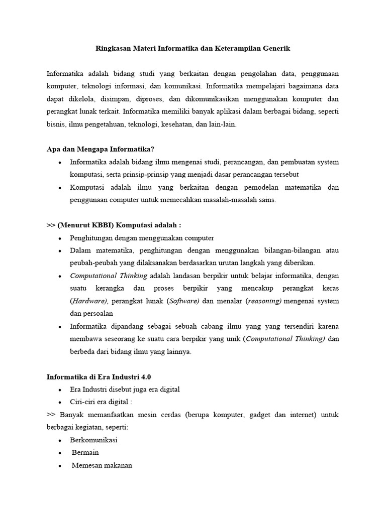 Ringkasan Materi Informatika Dan Keterampilan Generik | PDF | Teknologi ...