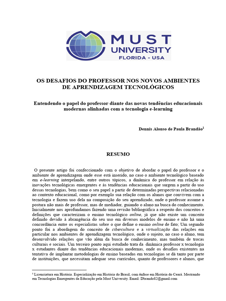 Os Desafios Do Professor Nos Novos Ambientes de Aprendizagem ... Os Desafios Do Professor Nos Novos Ambientes de Aprendizagem ...