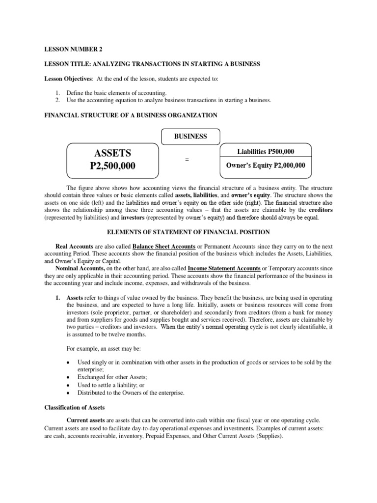 EL201 Accounting Learning Module Lessons 2 | PDF | Balance Sheet ...