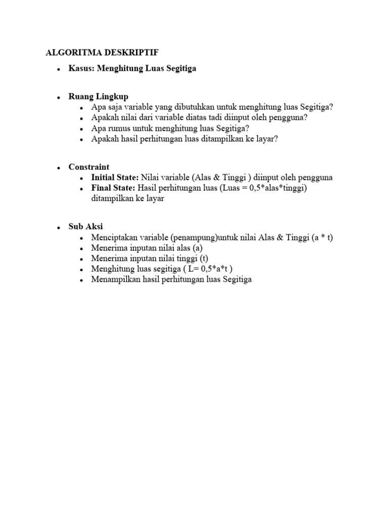 ALGORITMA DESKRIPTIF Menghitung Luas Segitiga | PDF