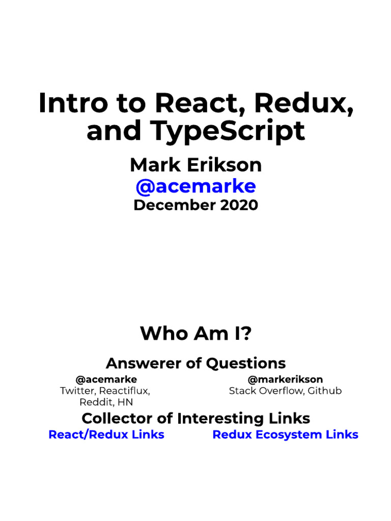 Mark Erikson - Introduction To React, Redux, and TypeScript (2020) | PDF