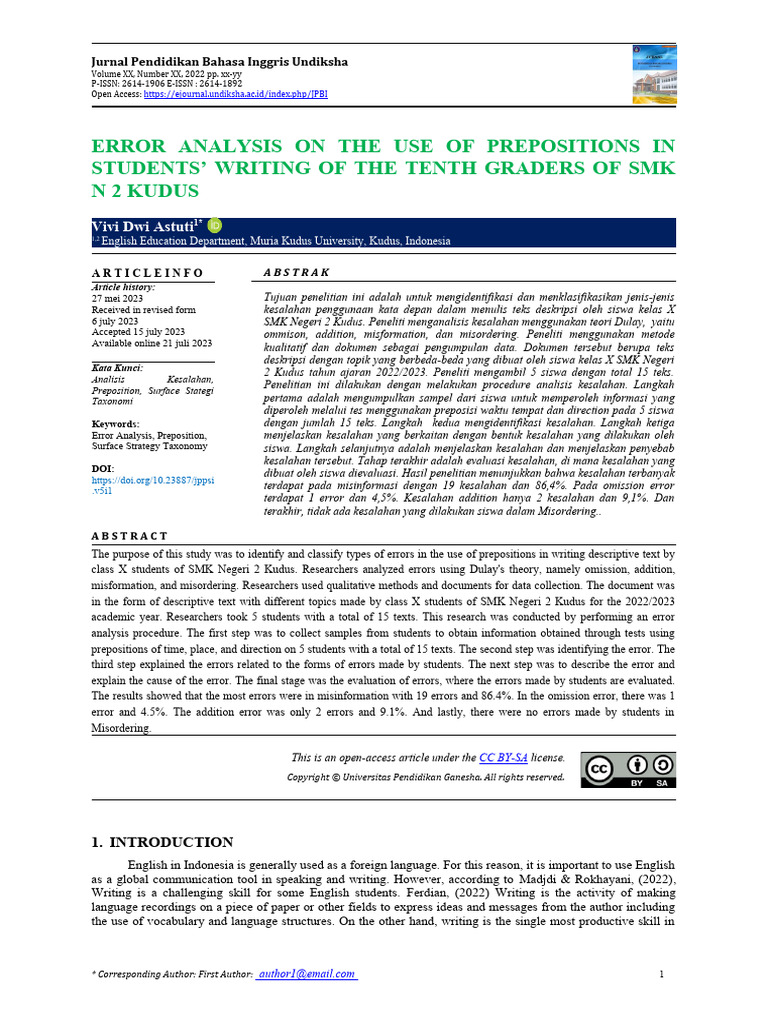Errors Analysisi in Using Preposition by Students SMK N 2 Kudus | PDF
