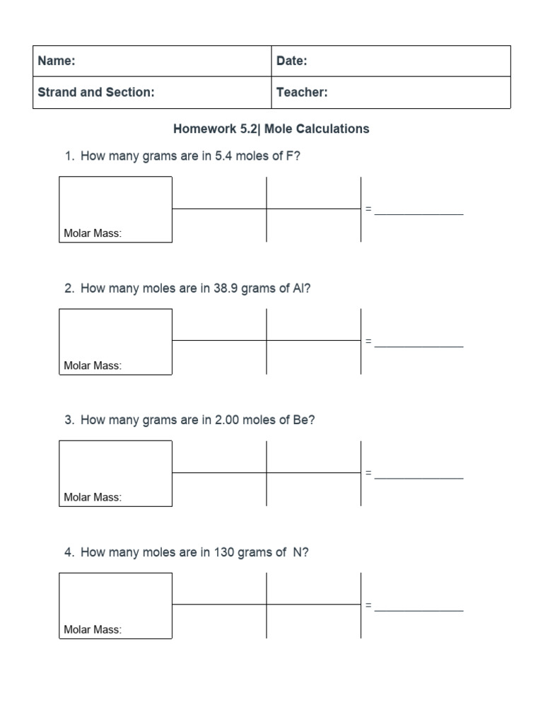 Mole Calculations Homework Guide | PDF