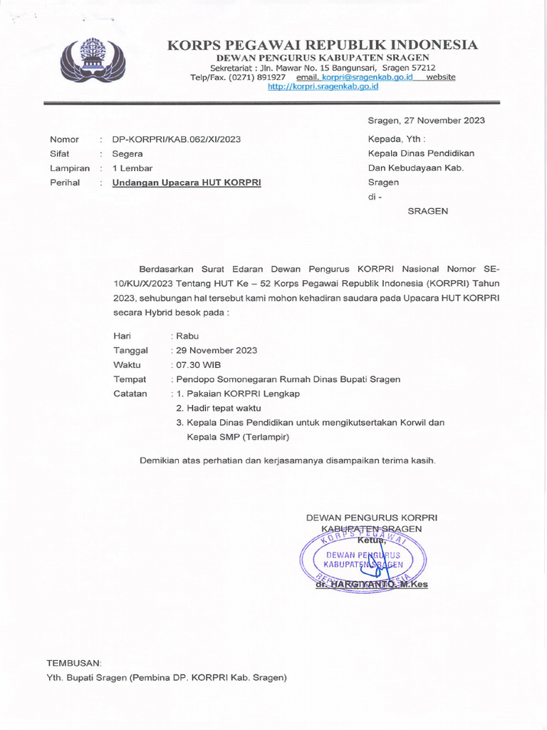 Undangan Upacara HUT KORPRI | PDF