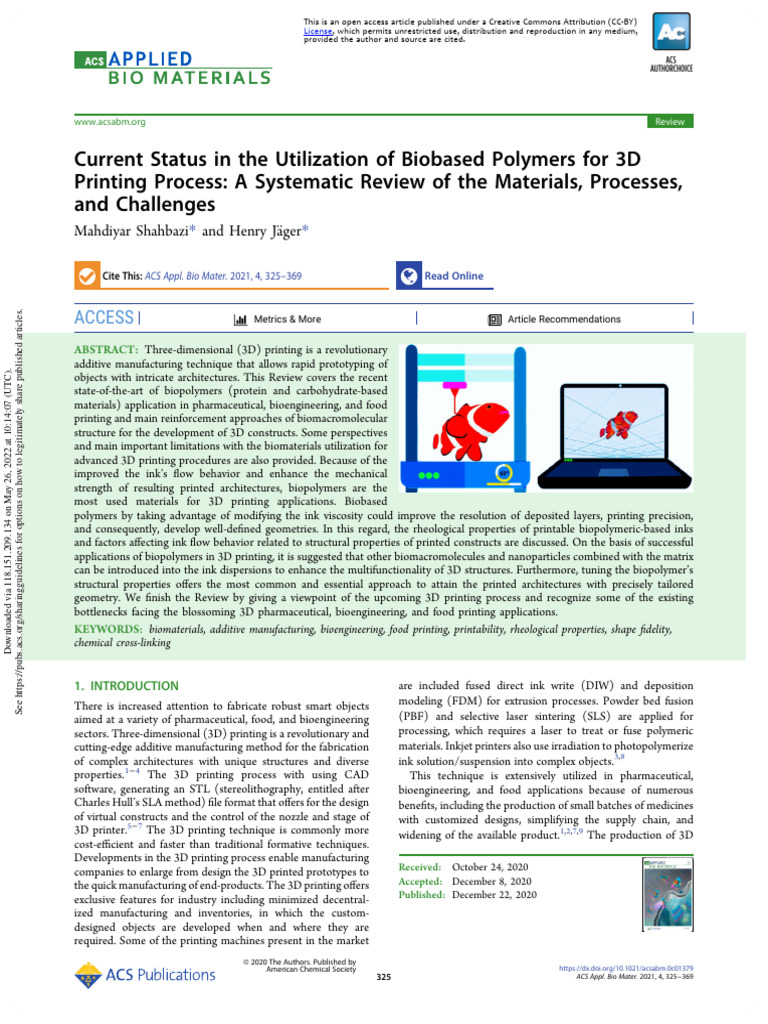 Current Status In The Utilization Of Biobased Polymers For 3d Download Free Pdf 3 D Printing