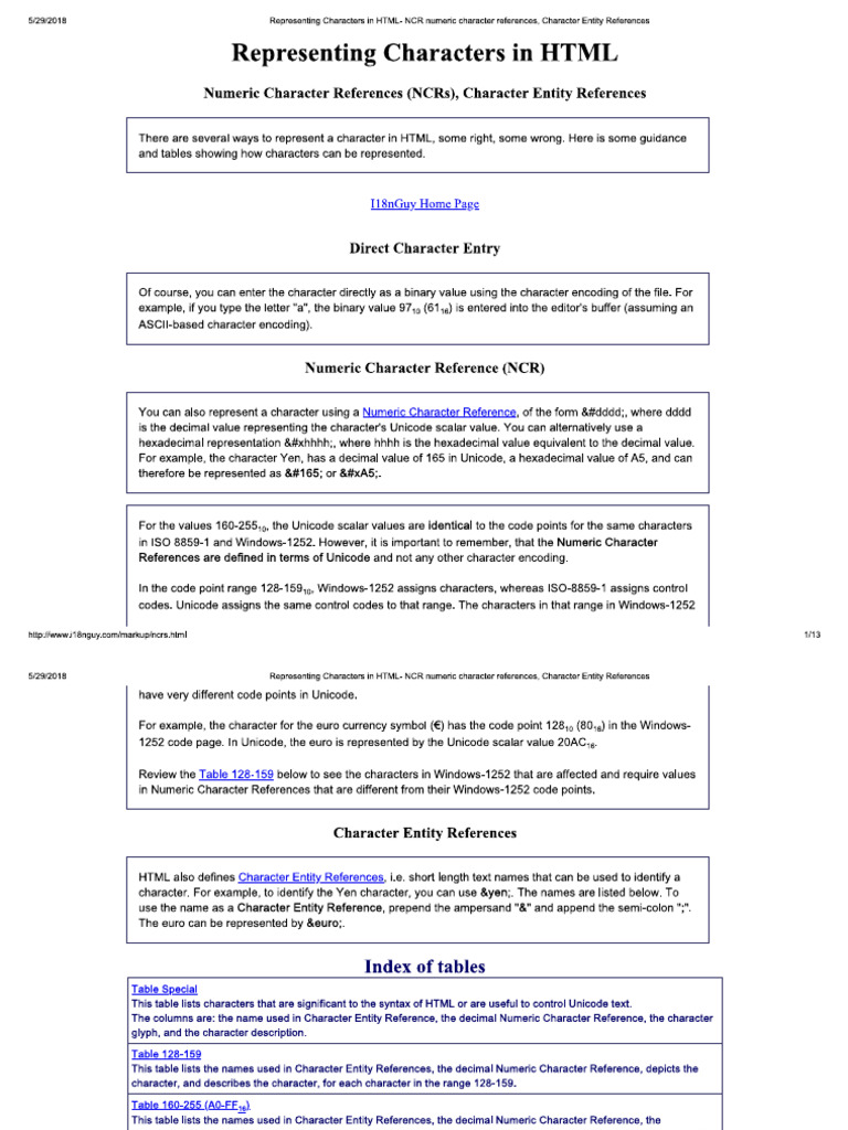 Representing Characters in HTML | PDF