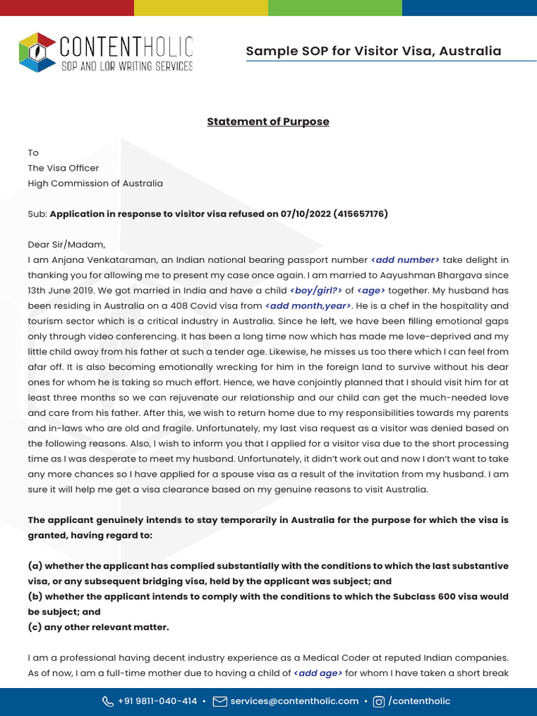 Sample SOP For Visitor Visa Australia | PDF | Travel Visa | Justice