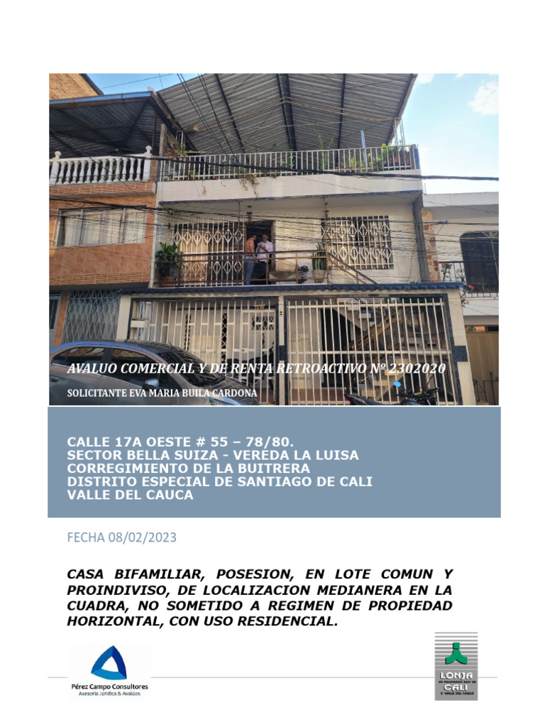 Avalúo Casa Bifamiliar en Cali | PDF | Santiago | Área rural