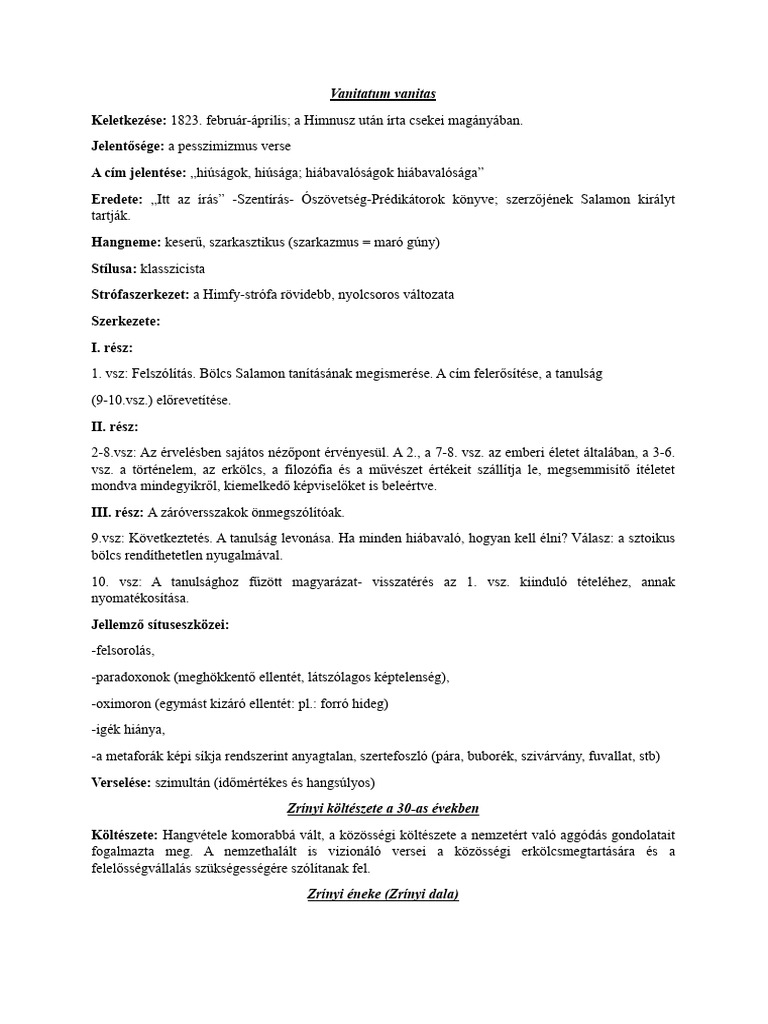 Vanitatum Vanitas, 30-As Évek Költészete | PDF