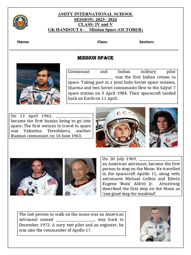 GK Handout On Mission Space - October | PDF | Astronauts | Neil Armstrong