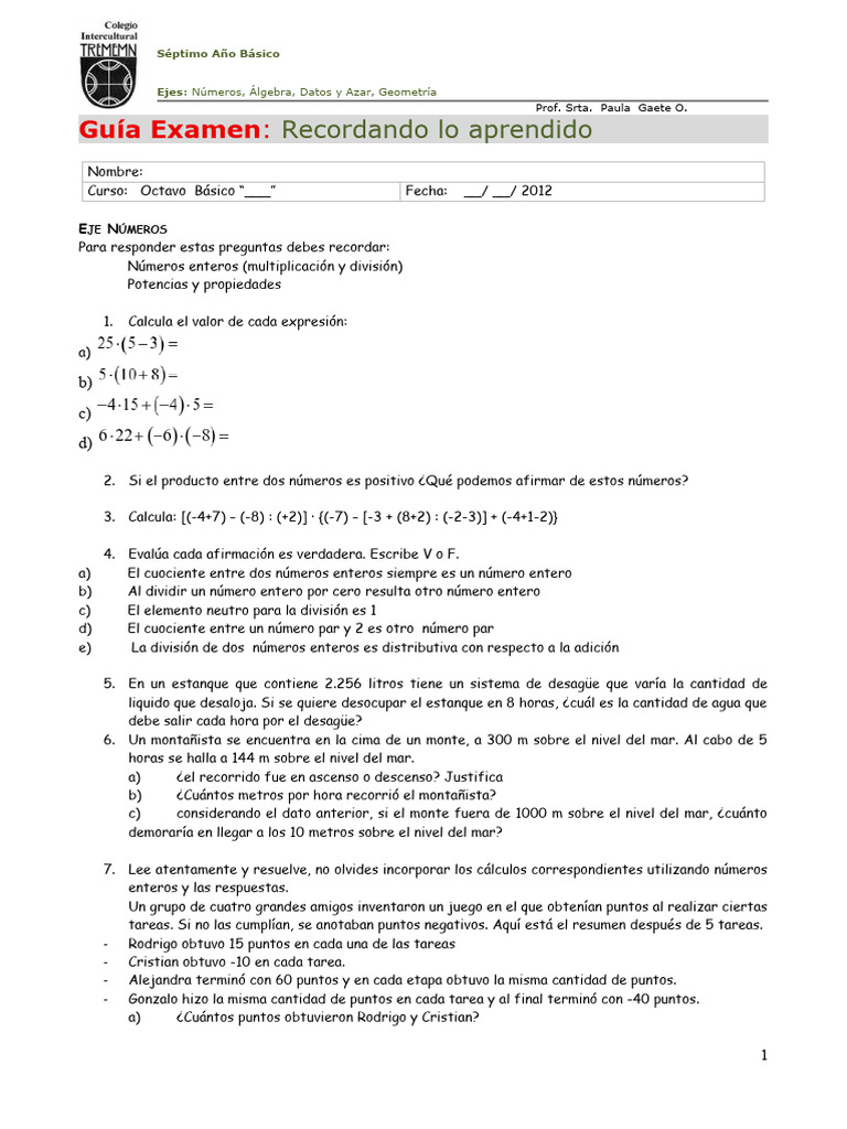 Guia Examen Mat NB8 | PDF | Geometría | Geometría euclidiana
