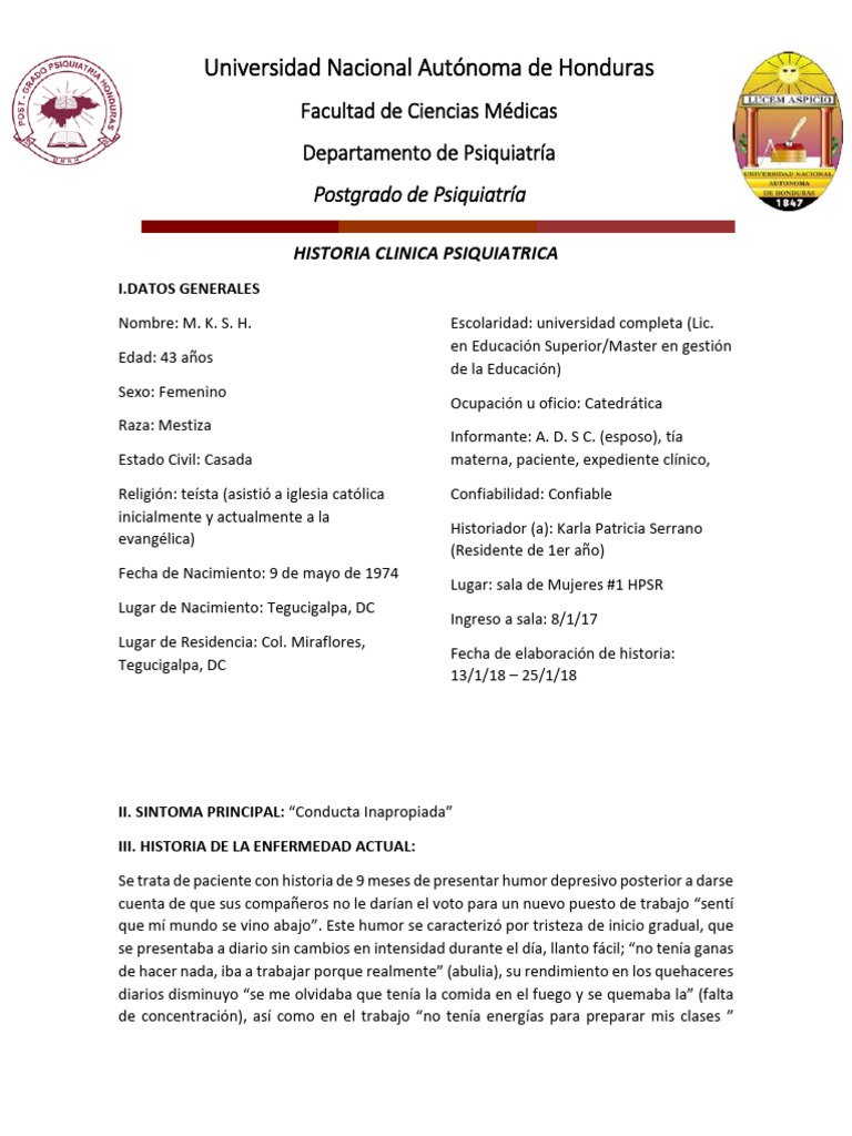 HISTORIA CLINICA PSIQUIATRICA-Modelo | Descargar gratis PDF | Lengua | Trastorno mental