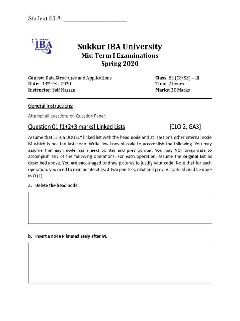 1st Mid DSA Paper | PDF | Computer Engineering | Theoretical Computer ...