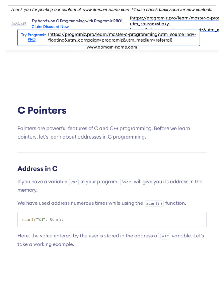 C Pointers (With Examples) DONE | PDF | Pointer (Computer Programming ... C Pointers (With Examples) DONE | PDF | Pointer (Computer Programming ...