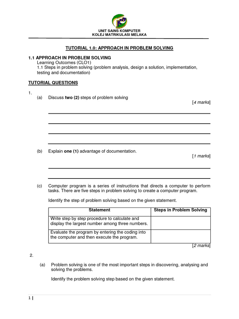11 Tutorial Approach In Problem Solving Pdf Computer Program Programming 2185