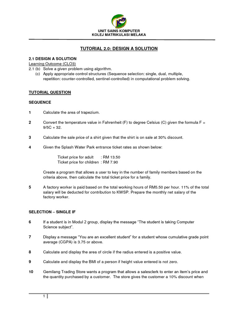 2.1 (B) & (D) TUTORIAL Design A Solution | PDF | Algorithms | Fahrenheit 2.1 (B) & (D) TUTORIAL Design A Solution | PDF | Algorithms | Fahrenheit