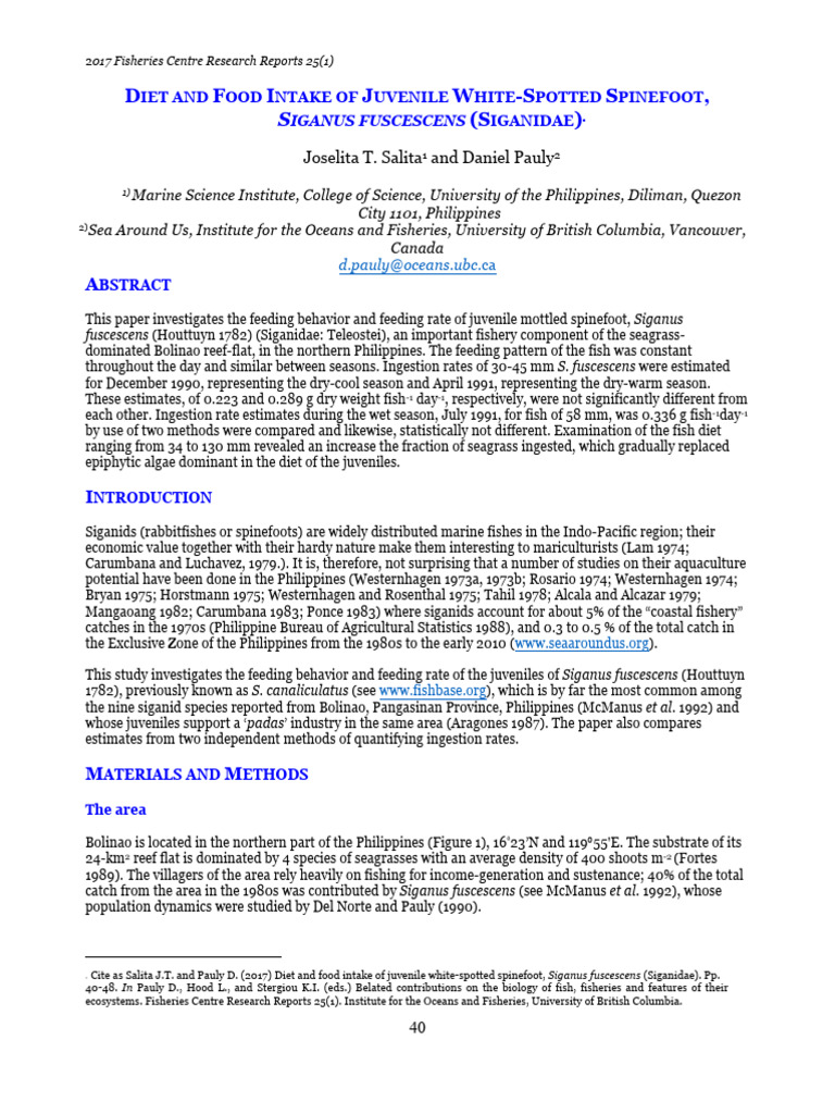 Salita-Espinosa JT and Pauly D (2017) Diet and Food Intake of Juvenile ...