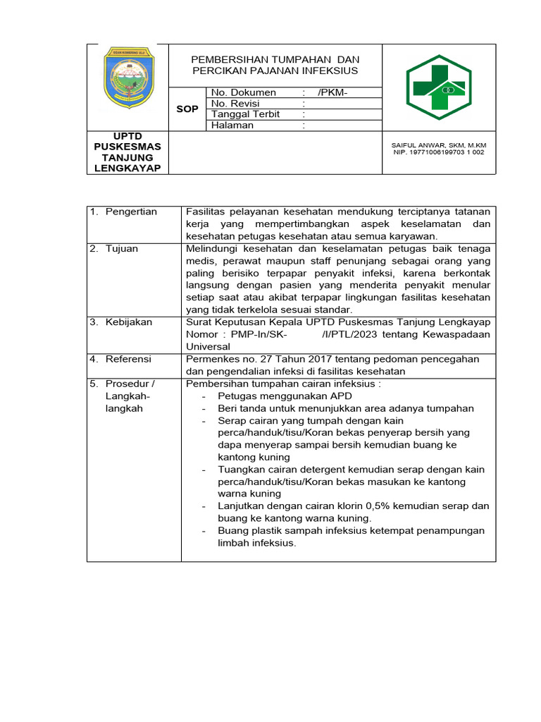 Sop Pembersihan Tumpahan Pajanan Infeksius | PDF