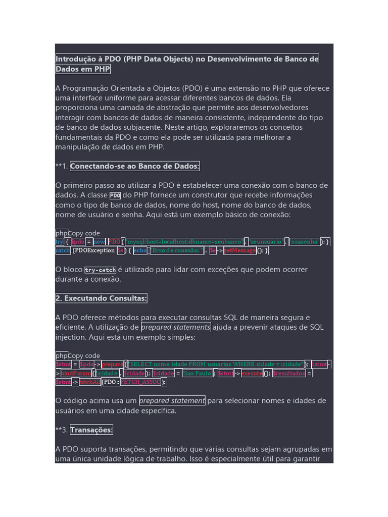 Introdução À PDO | PDF | Bancos de dados | Transação em base de dados