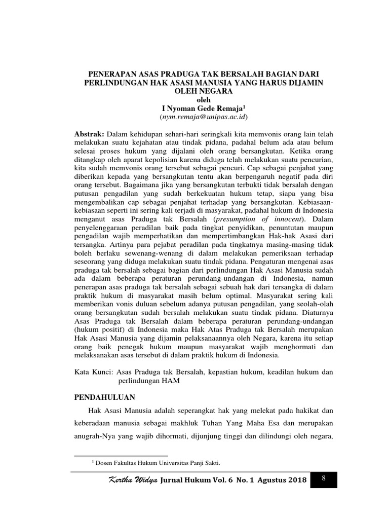 Penerapan Asas Praduga Tak Bersalah Bagian Dari Pe | PDF Penerapan Asas Praduga Tak Bersalah Bagian Dari Pe | PDF