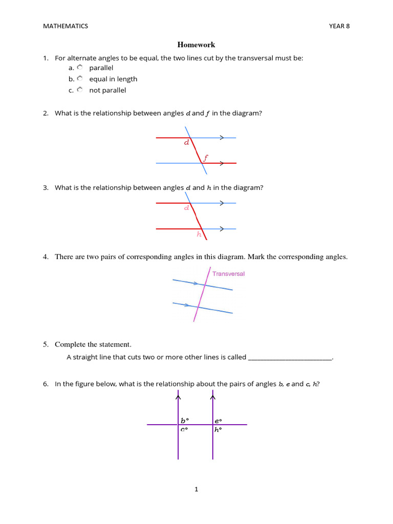 Year 8 Mathematics Homework Guide | PDF | Triangle | Angle