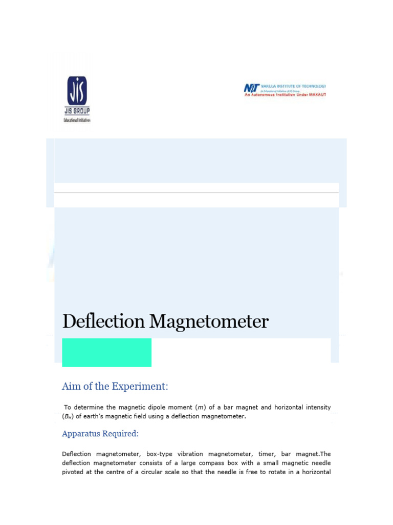 Horizontal Component of The Earth Magnetic Field (Updated) | PDF | Magnetic Field | Torque