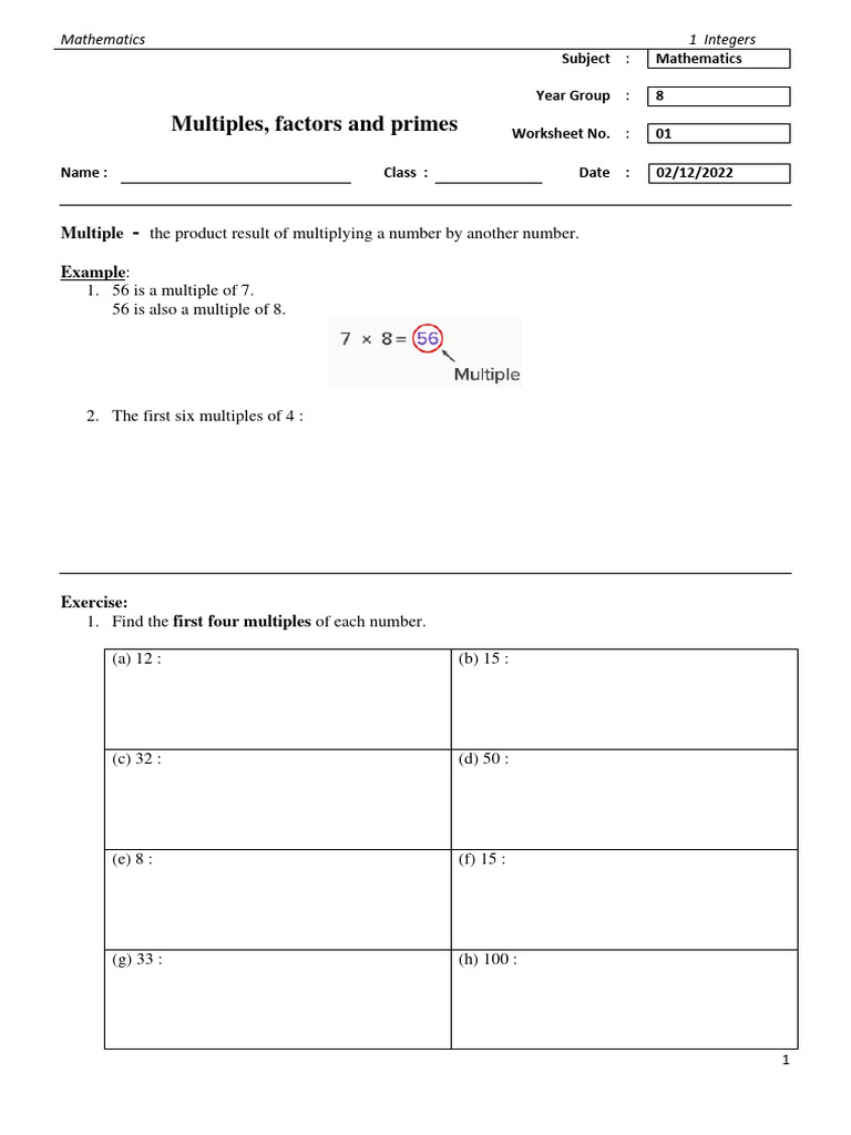 Multiples, Factors and Primes | PDF | Arithmetic | Numbers