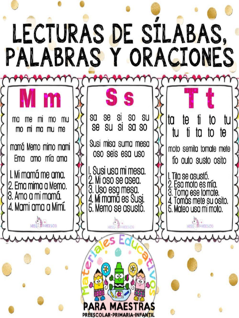 Lecturas de Sílabas, Palabras y Oraciones Por Materiales Educativos ...