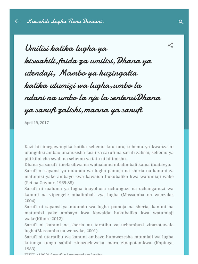 Umilisi katika lugha ya kiswahili,faida za umilisi,Dhana ya utendaji ...