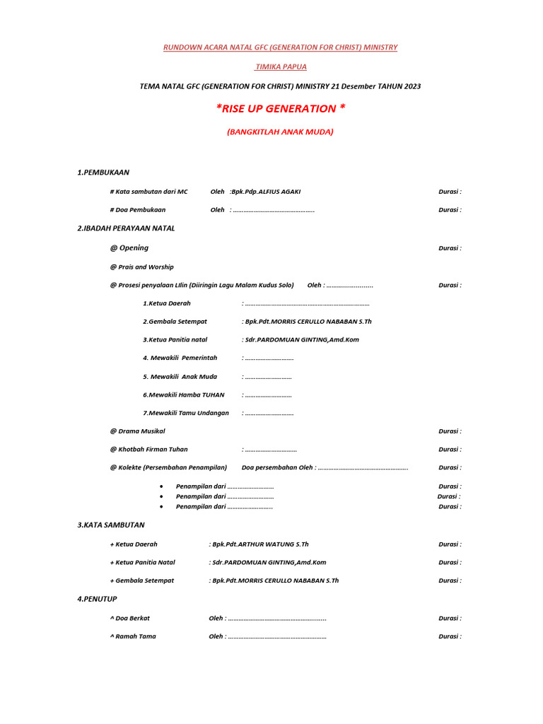 Rundown Acara Natal GFC Ministry | PDF | Kajian Bahasa Asing
