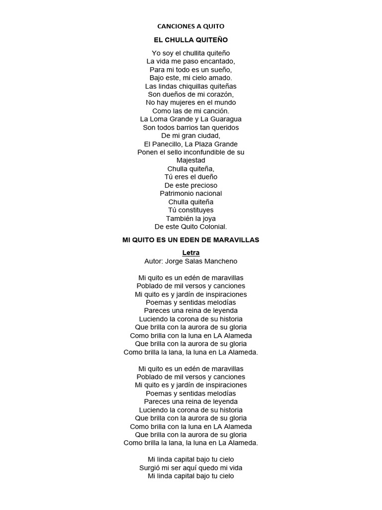 Canciones Tradicionales de Quito | PDF