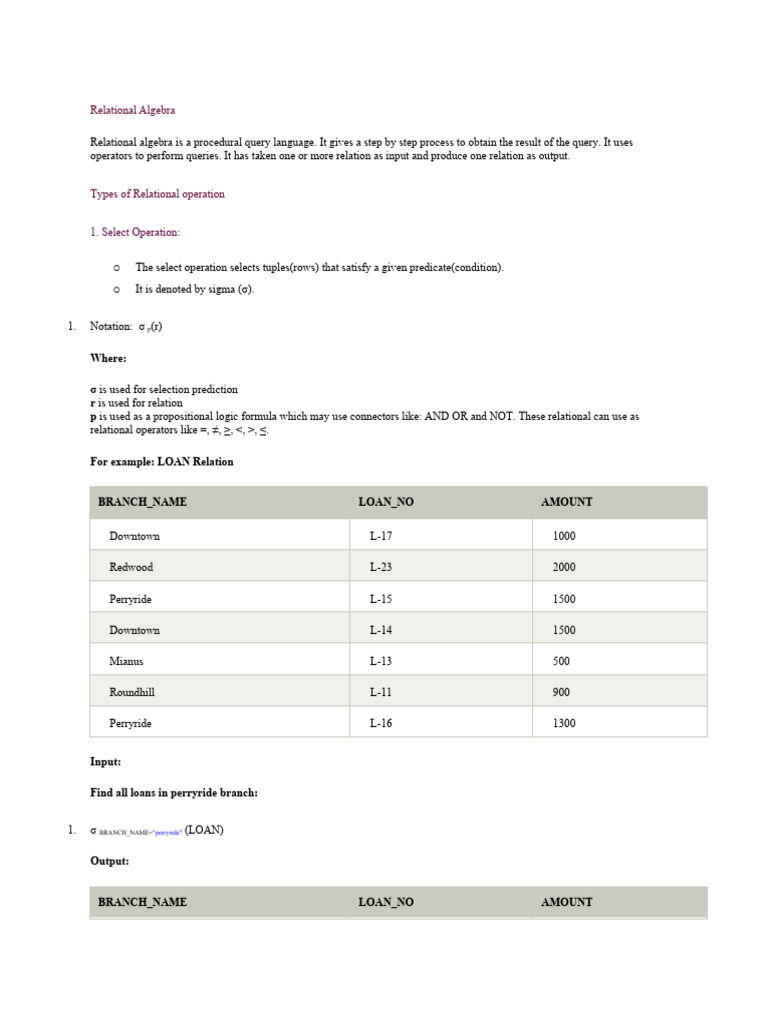 Relational Algebra | PDF | Relational Model | Computer Programming Relational Algebra | PDF | Relational Model | Computer Programming