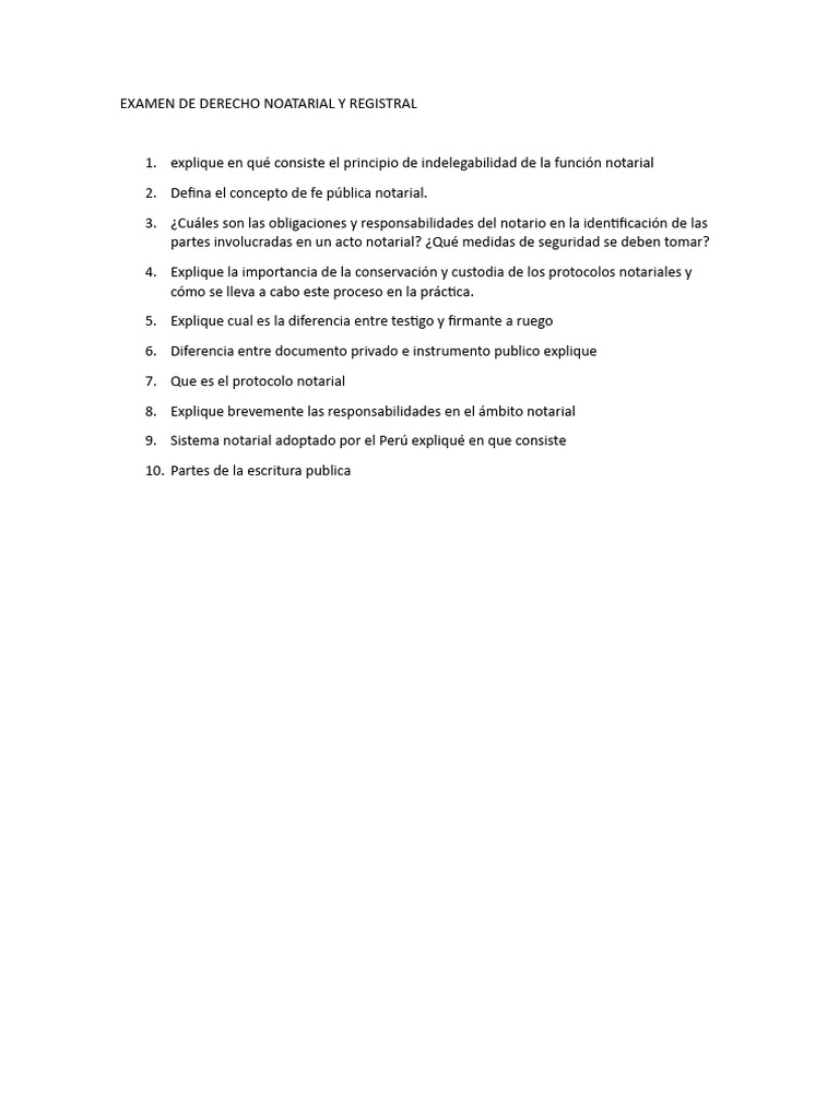 Examen de Derecho Notarial y Registral | PDF | Derecho