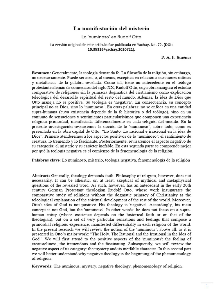 Lo numinoso en la teología de Otto | PDF | Experiencia | Misticismo