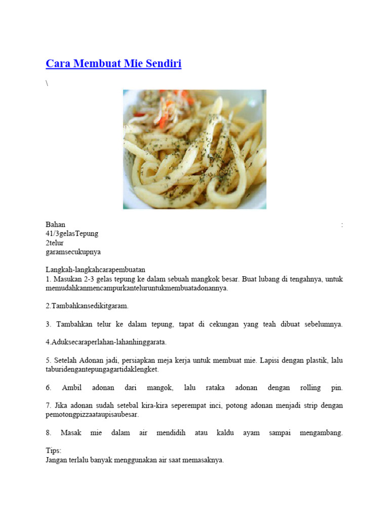Cara Membuat Mie Sendiri | PDF