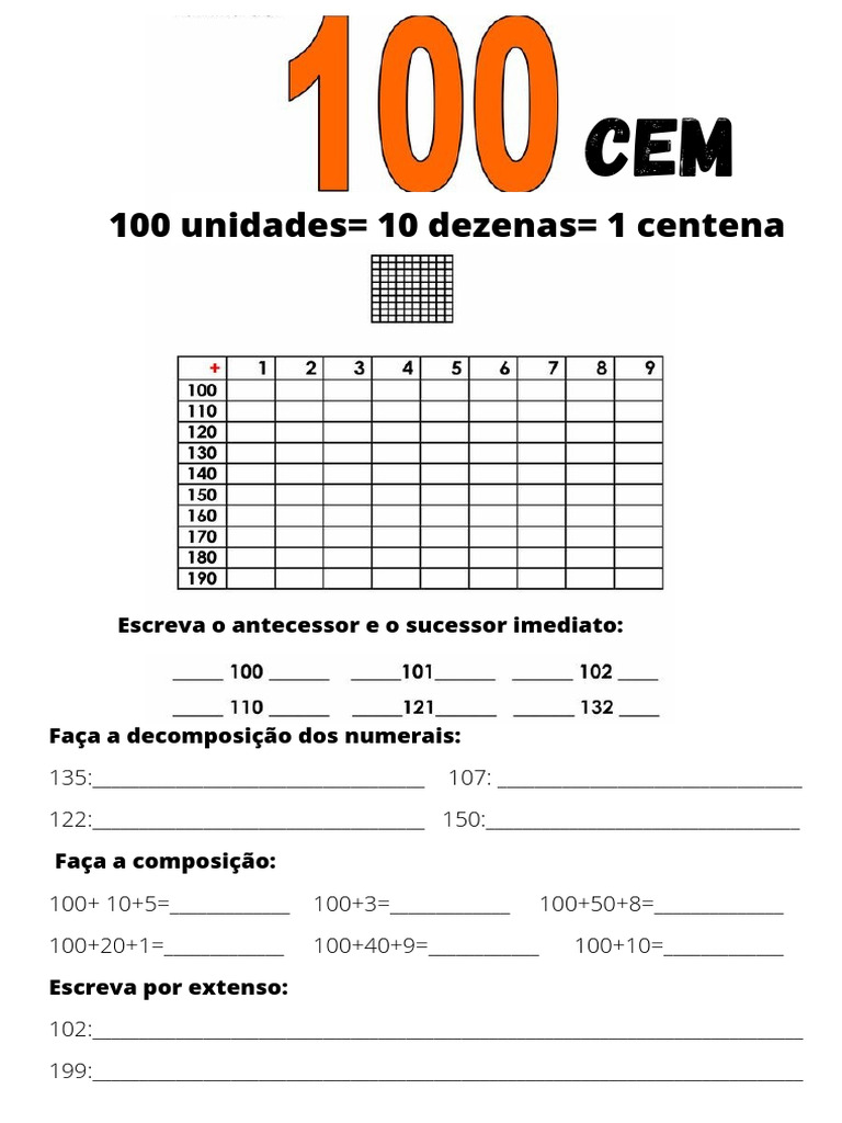 CEM.100 Unidades 10 Dezenas 1 Centena | PDF