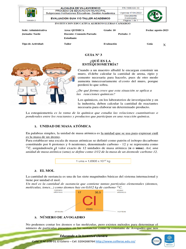 10 Quimica G3 P3 Estequiometría Pdf Mole Unidad Química