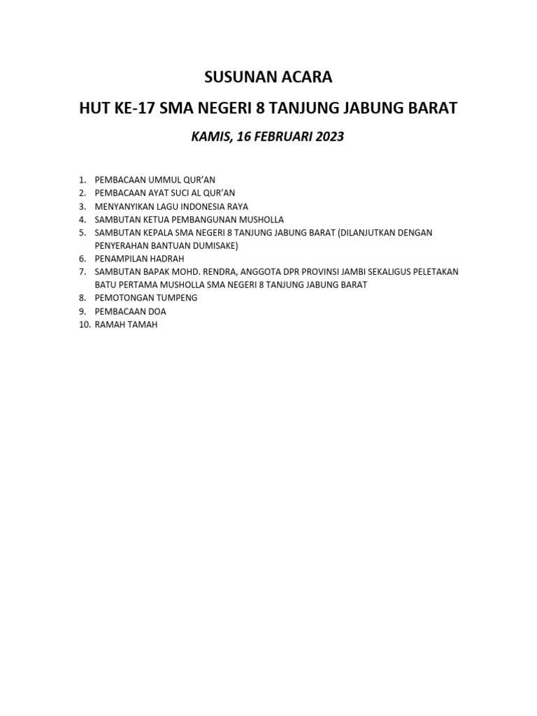 Susunan Acara Hut | PDF