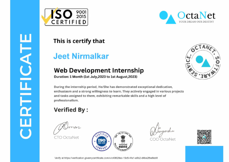 Octanet Certificate | PDF