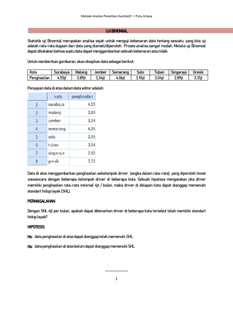 Uji Binomial Binomial Test Pdf