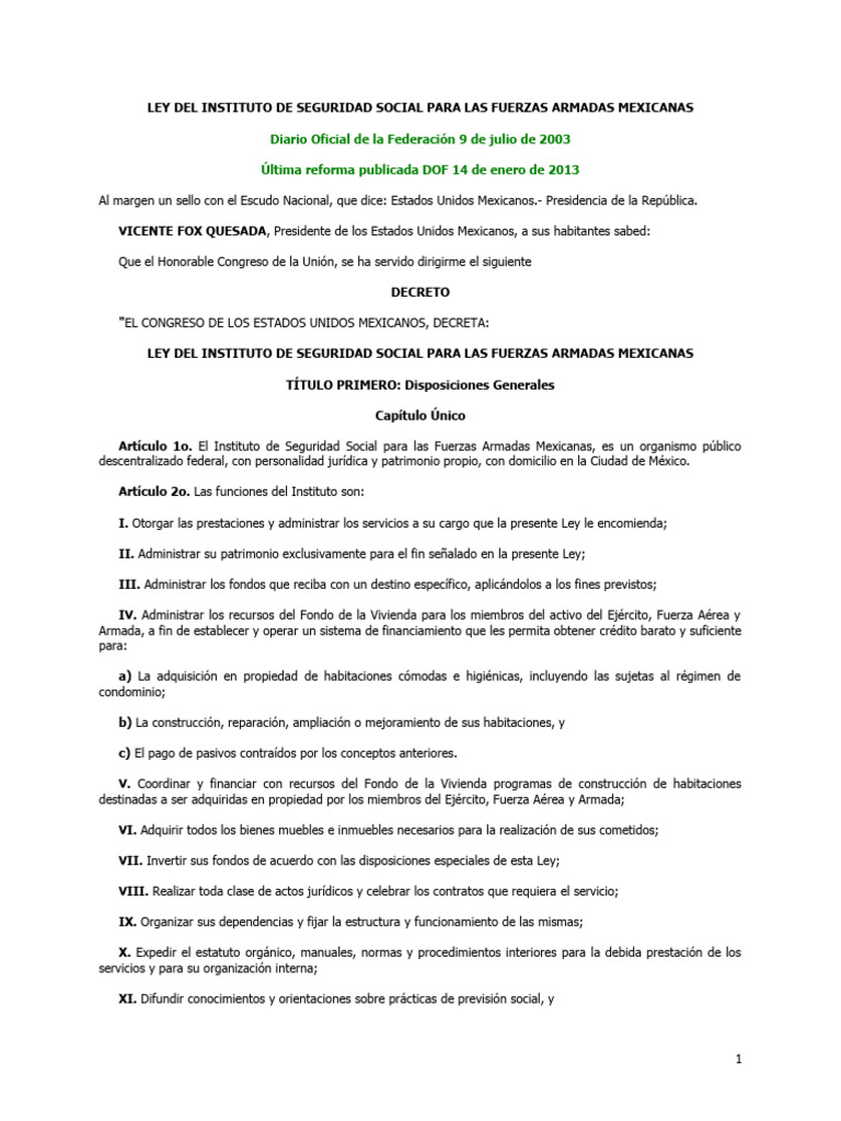 Ley Del Issfam | Descargar gratis PDF | Oficial general | México