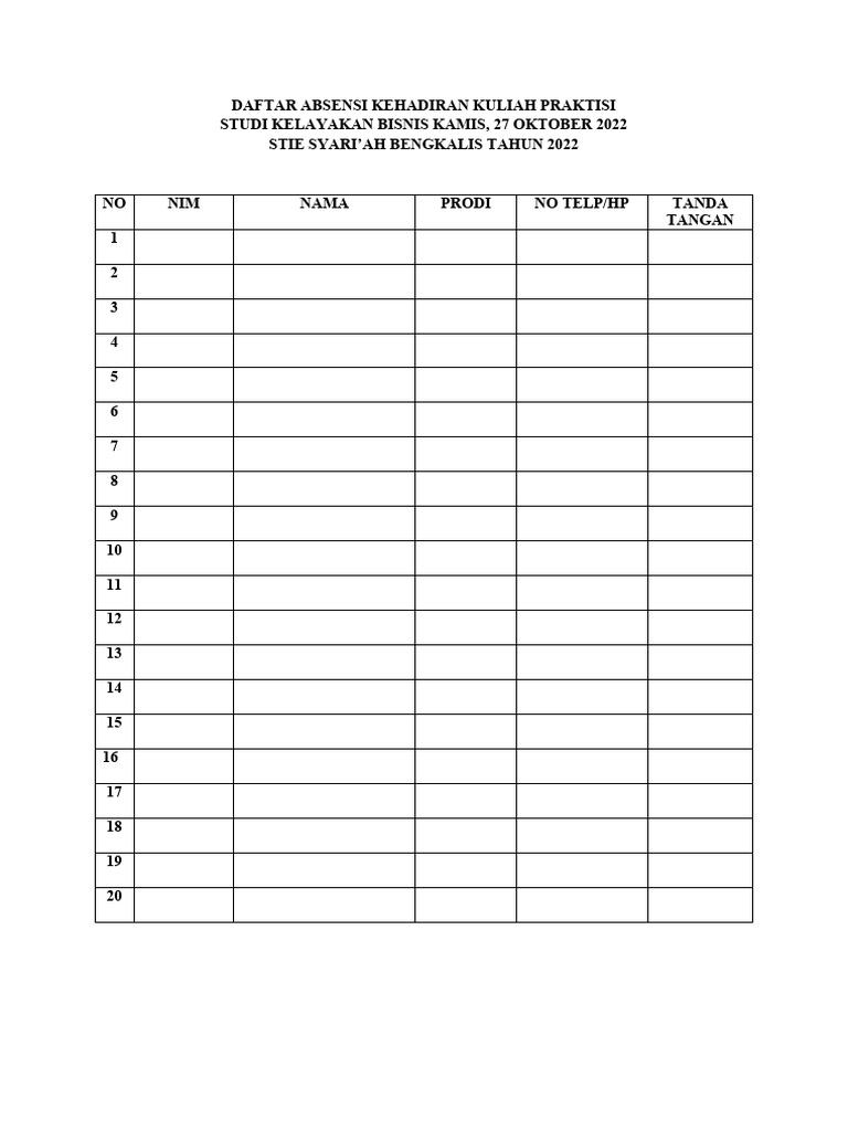 Daftar Absensi Kehadiran Kuliah Praktisi | PDF
